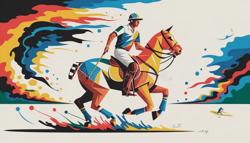 Colorful Illustration of a Polo Player Original Art in Comics Book ...