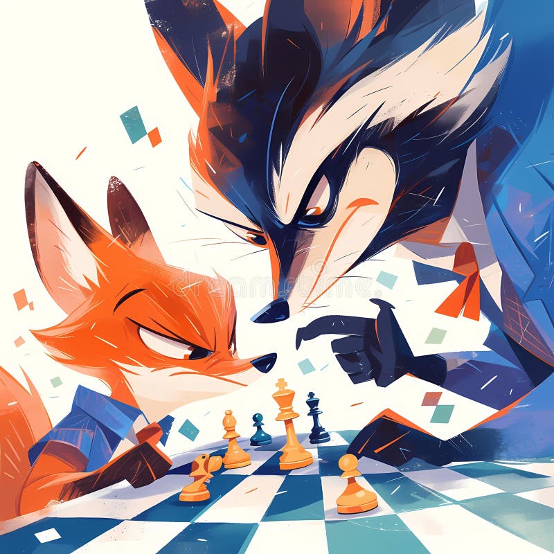 Fierce Chess Match between Foxes - a Playful Inter-Species Tournament Stock Illustration ...