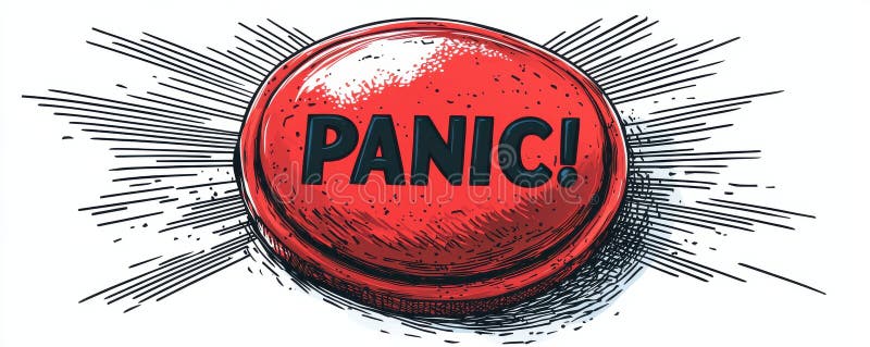 Red Panic Button Illustration with Comic Style Explosion Effect Stock ...