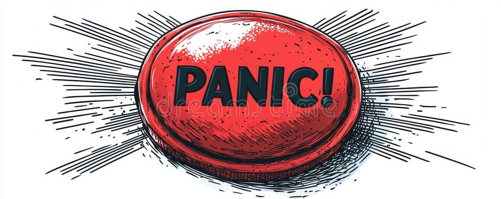 Red Panic Button Illustration with Comic Style Explosion Effect Stock ...