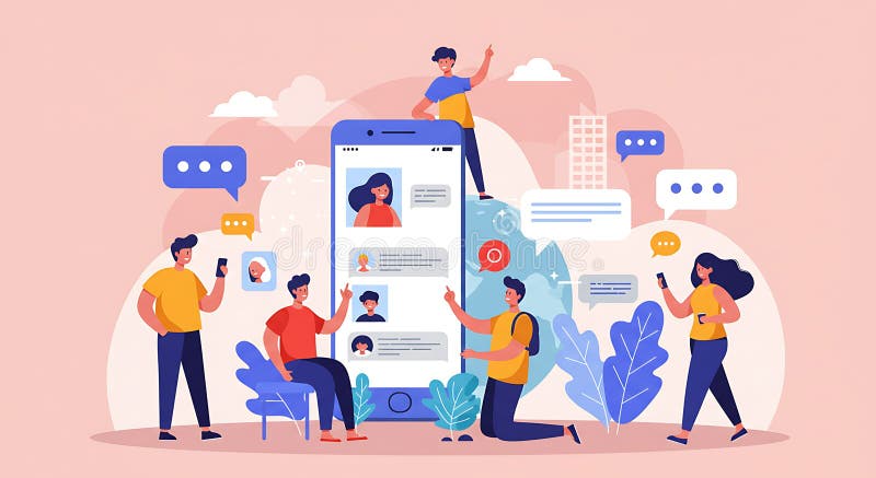 Social Media Application Depicted with Diverse People Stock ...