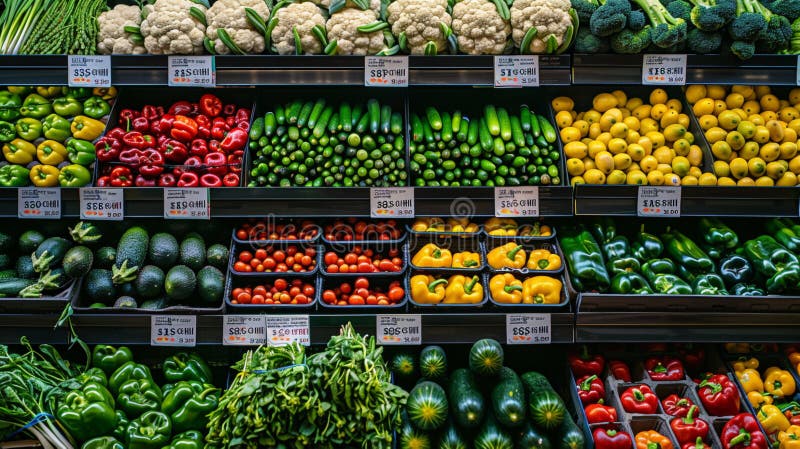 Inflationary Prices at Fresh Produce Section Stock Illustration ...