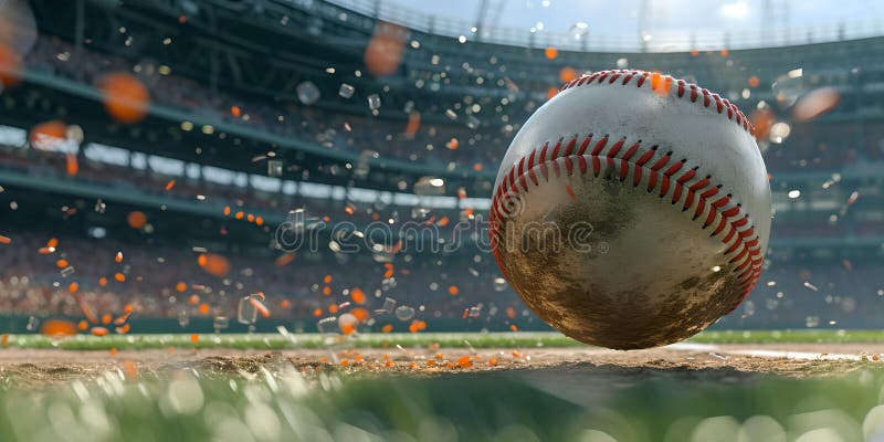 Close-up of a Baseball in Mid-flight with Stadium Background. Dynamic ...