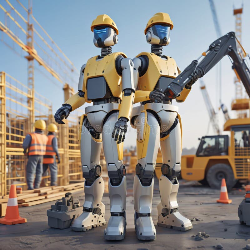 Robot Builders Work on a Construction Site with Tools. Made with AI ...
