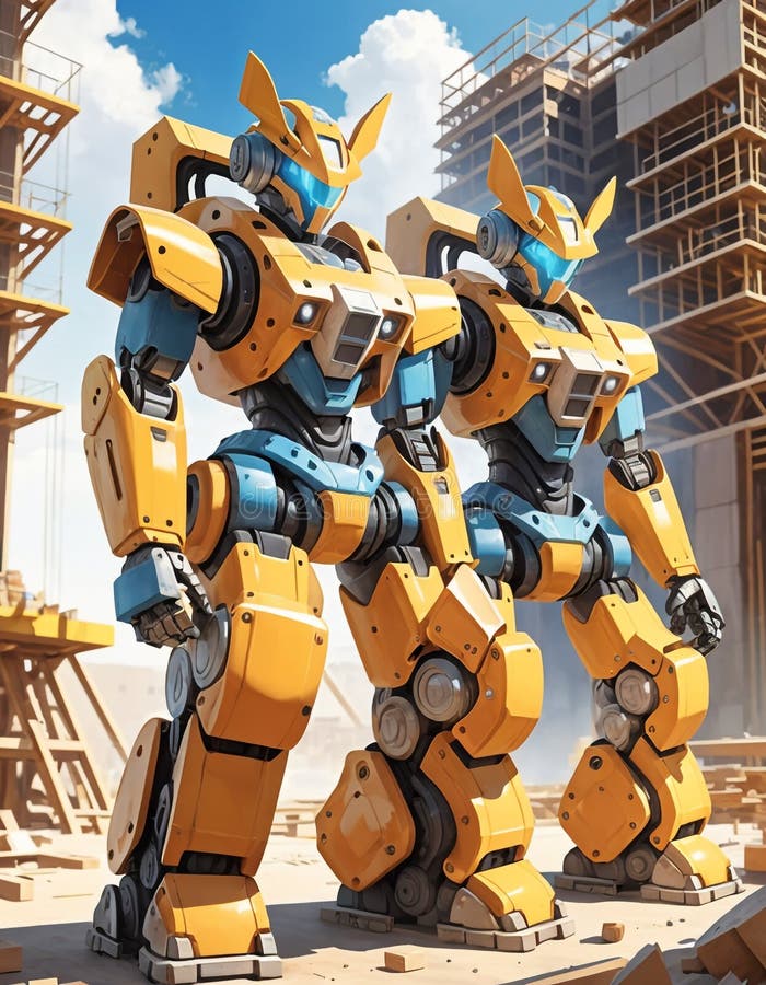 Robot Builders Work on a Construction Site with Tools. Made with AI ...