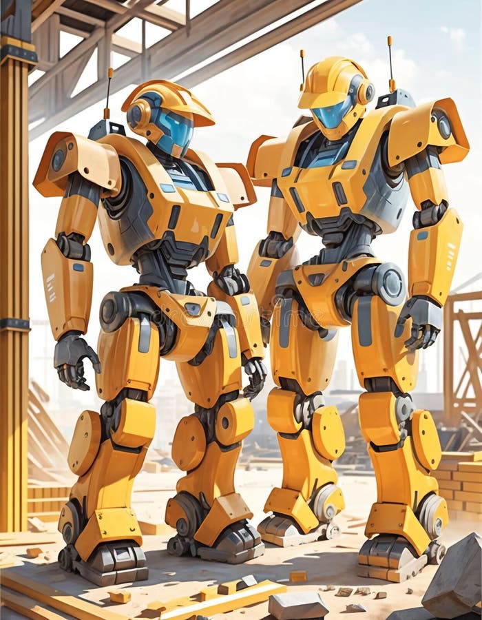 Robot Builders Work on a Construction Site with Tools. Made with AI ...
