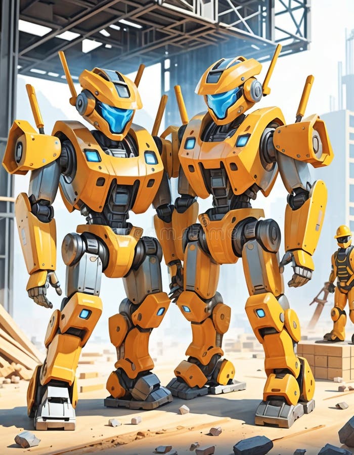 Robot Builders Work on a Construction Site with Tools. Made with AI ...