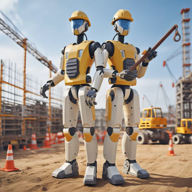 Robot Builders Work on a Construction Site with Tools. Made with AI ...