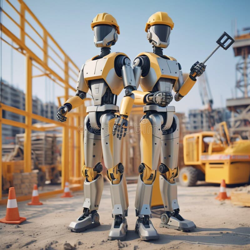 Robot Builders Work on a Construction Site with Tools. Made with AI ...