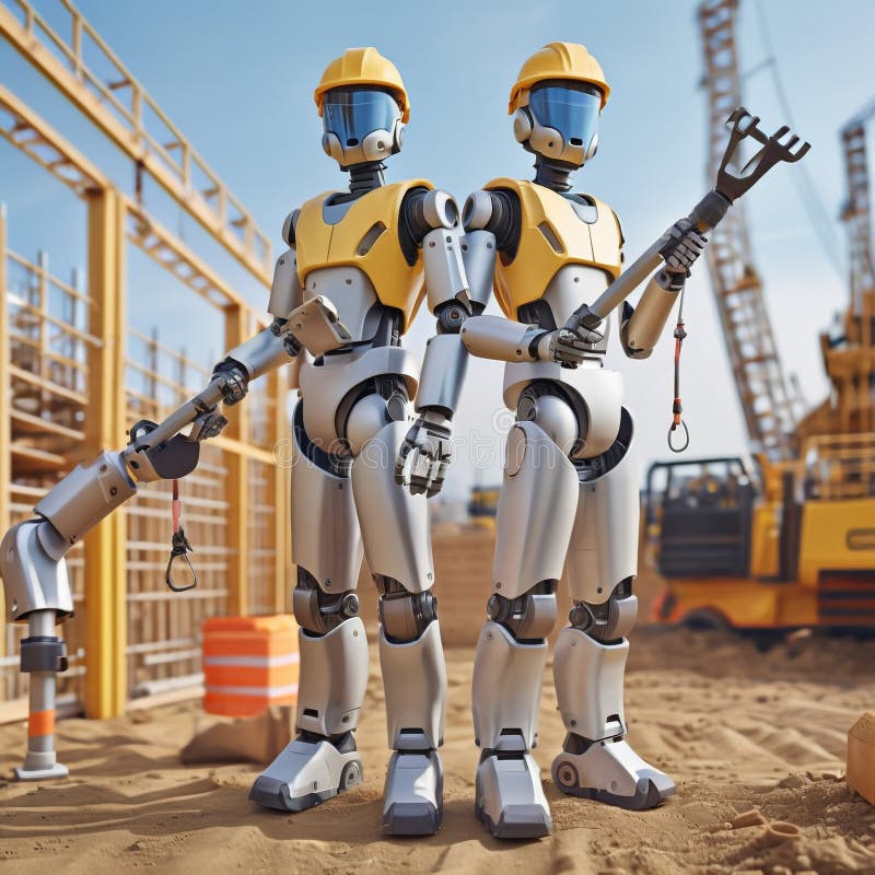 Robot Builders Work on a Construction Site with Tools. Made with AI ...