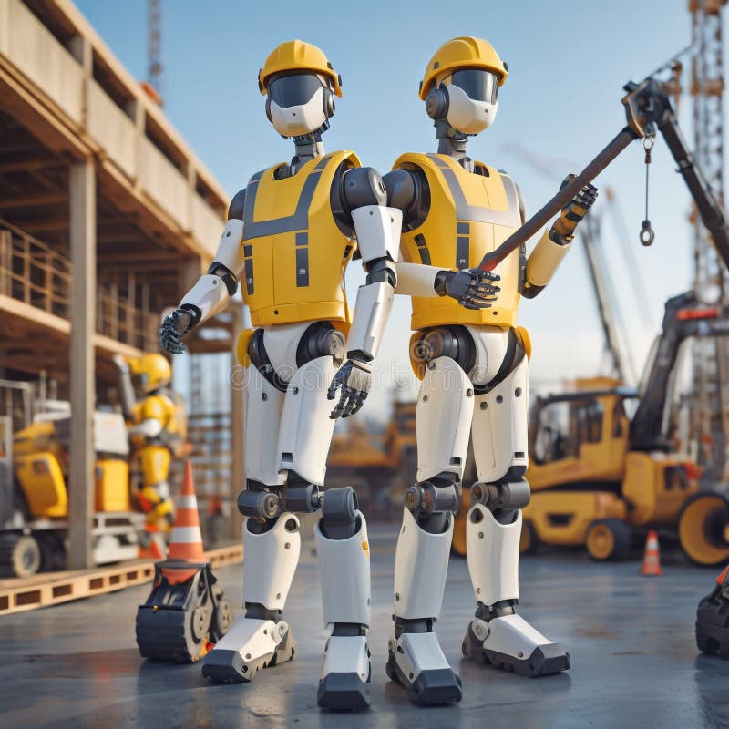 Robot Builders Work on a Construction Site with Tools. Made with AI ...