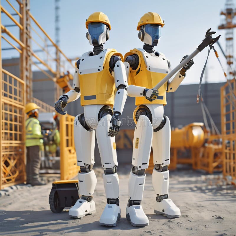 Robot Builders Work on a Construction Site with Tools. Made with AI ...
