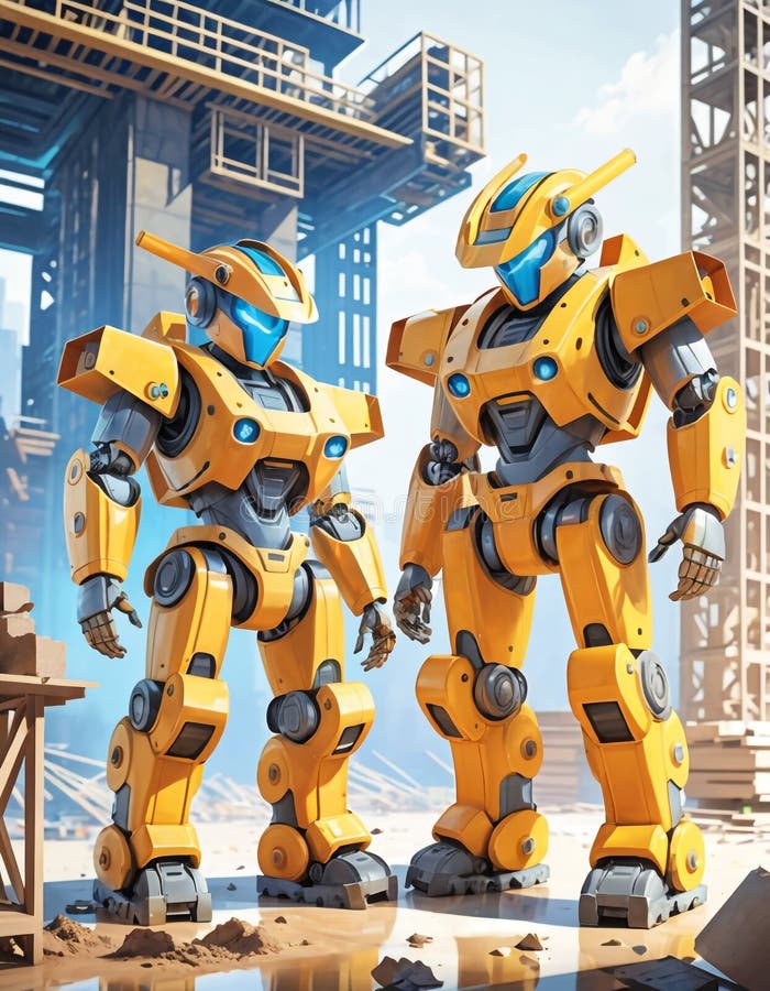 Robot Builders Work on a Construction Site with Tools. Made with AI ...