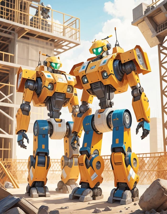 Robot Builders Work on a Construction Site with Tools. Made with AI ...
