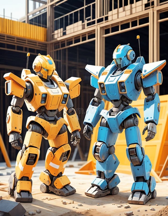 Robot Builders Work on a Construction Site with Tools. Made with AI ...