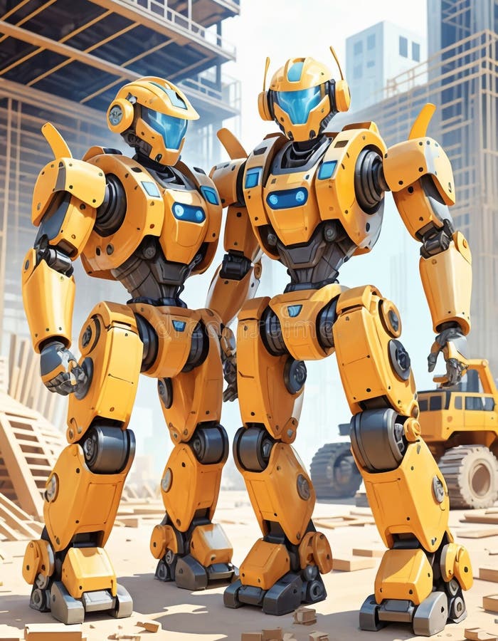 Robot Builders Work on a Construction Site with Tools. Made with AI ...