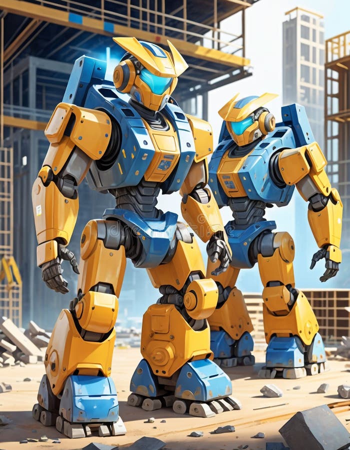 Robot Builders Work on a Construction Site with Tools. Made with AI ...