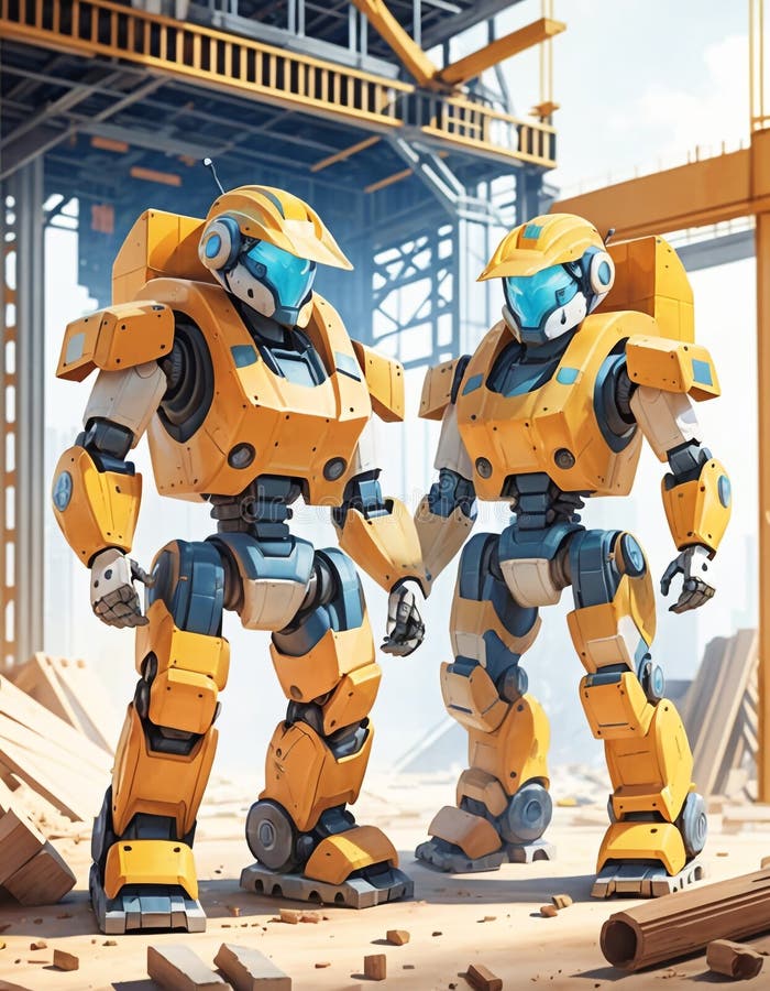 Robot Builders Work on a Construction Site with Tools. Made with AI ...