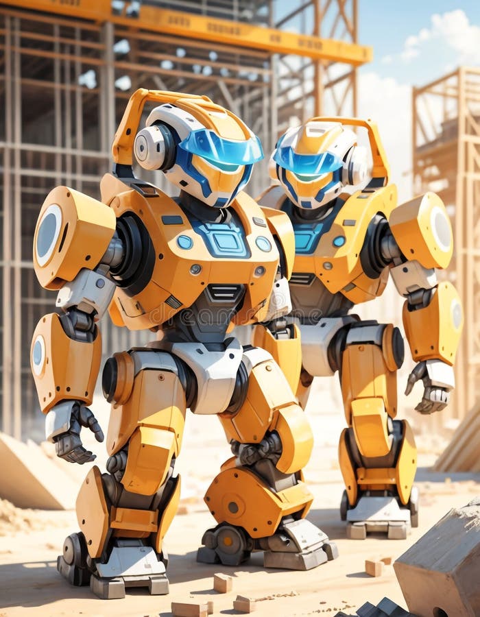 Robot Builders Work on a Construction Site with Tools. Made with AI ...