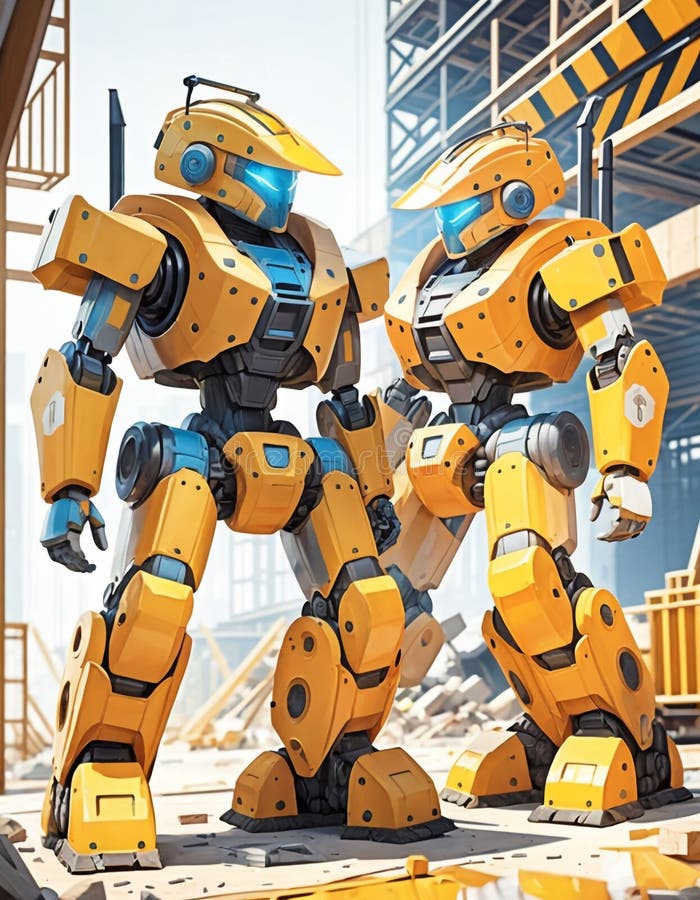 Robot Builders Work on a Construction Site with Tools. Made with AI ...