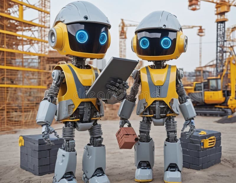 Robot Builders Work on a Construction Site with Tools. Made with AI ...