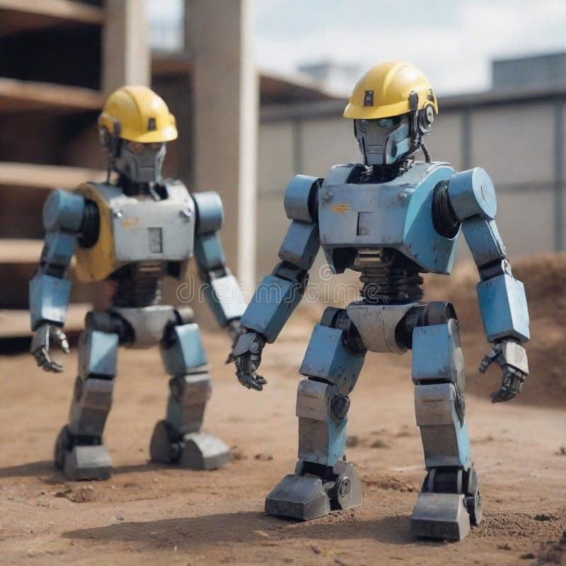 Robot Builders Work on a Construction Site with Tools. Made with AI ...