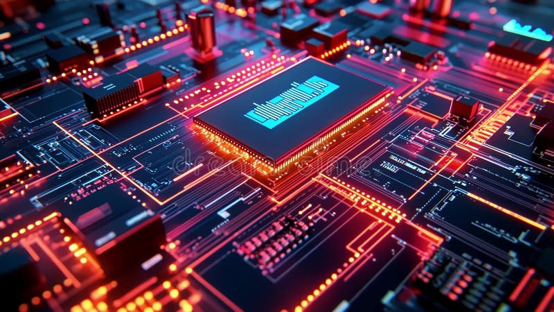 A Vivid Image of a Digital Interface Depicted Above an Assembly Board ...