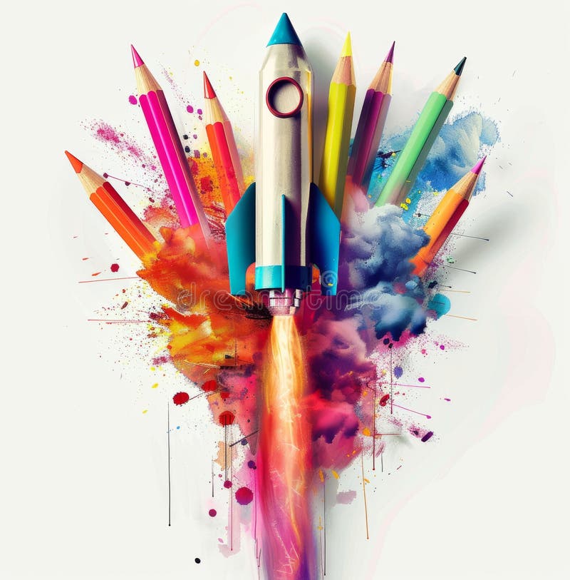 Colorful Explosion of Creativity: a Pencil Rocket Launching into ...