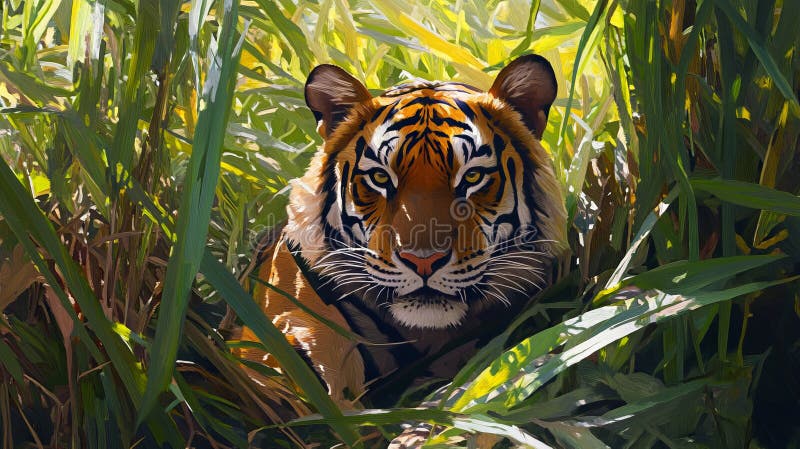 A Vivid Impressionist Depiction of a Tiger in a Rich Jungle Scene ...