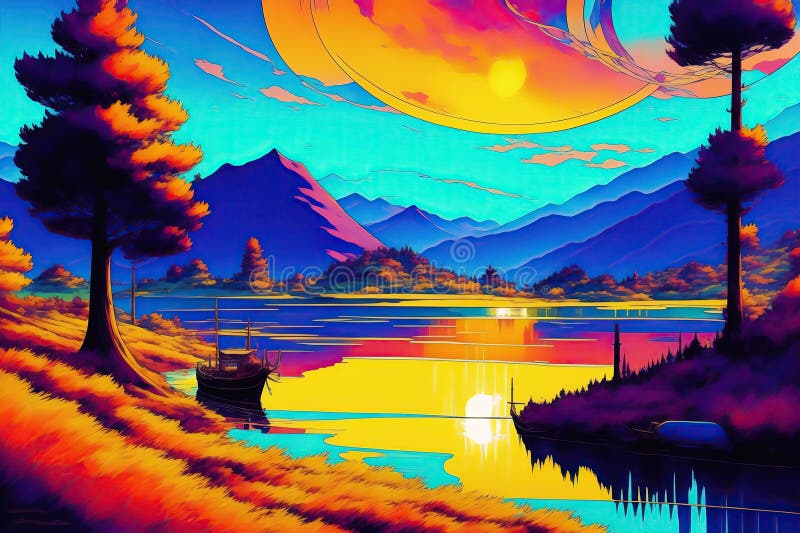 Vivid Landscape Background with Colorful Design Stock Illustration ...