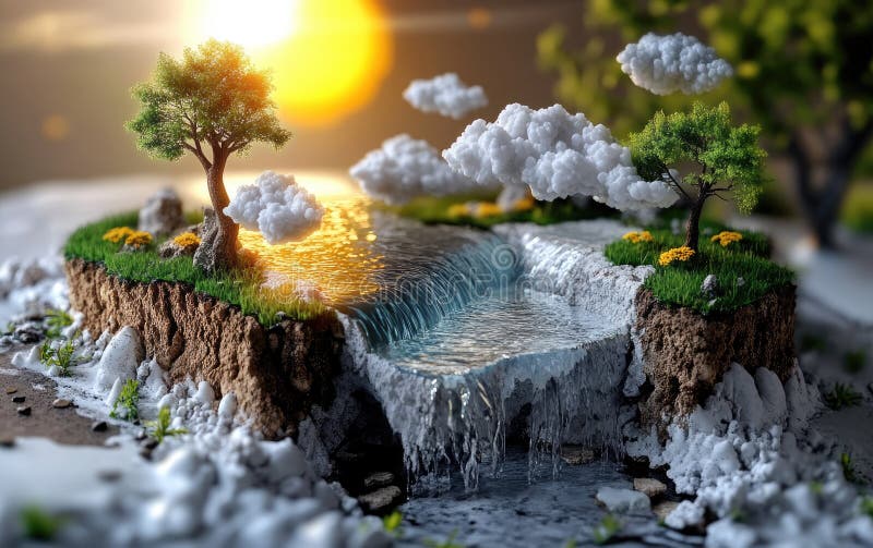 A Vivid Landscape Captures the Essence of the Water Cycle, Showcasing a ...