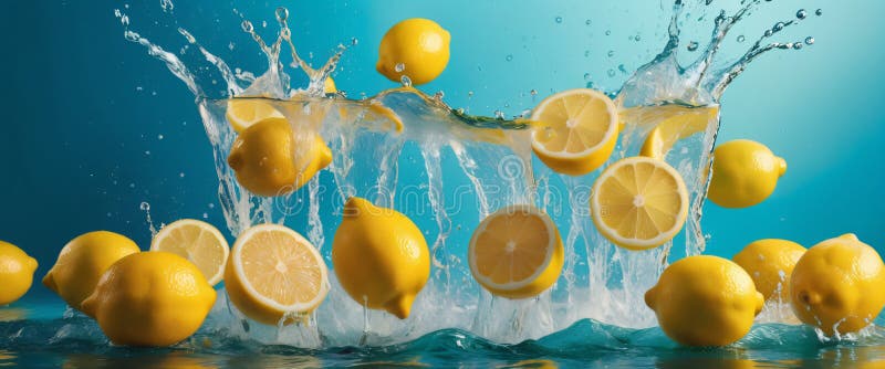 Vivid Lemon Splash: Dynamic Art with Waterfall Effect Stock Image ...