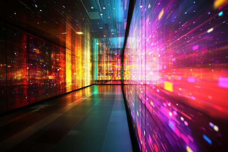 Vivid Light Display in a Modern Corridor Showcasing Digital Art at a ...