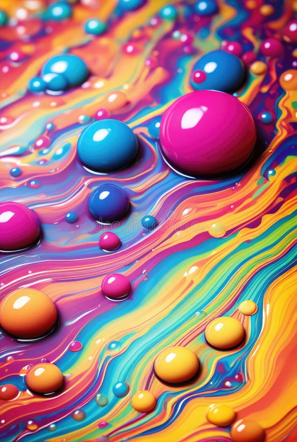 Vivid Liquid Rainbow with Floating Spheres Stock Illustration ...