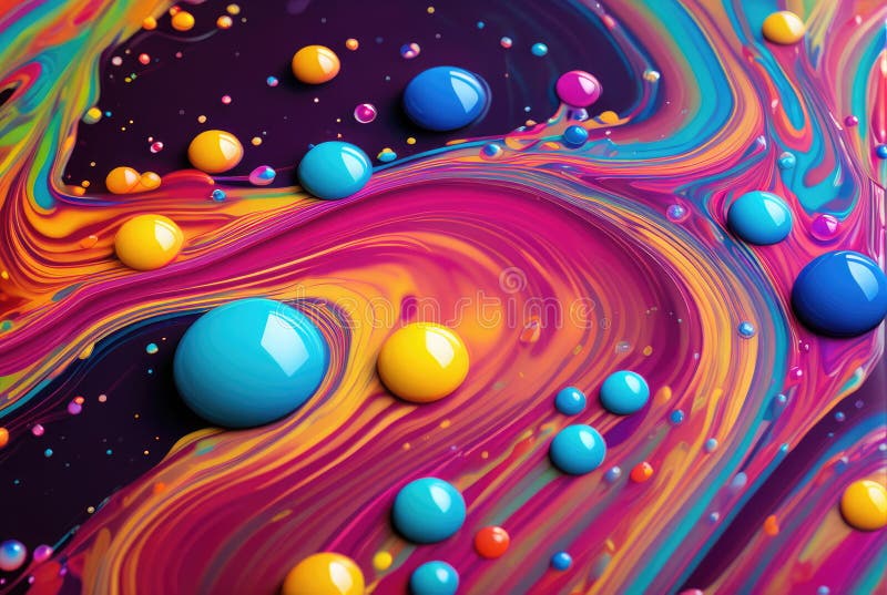 Vivid Liquid Rainbow with Floating Spheres Stock Illustration ...