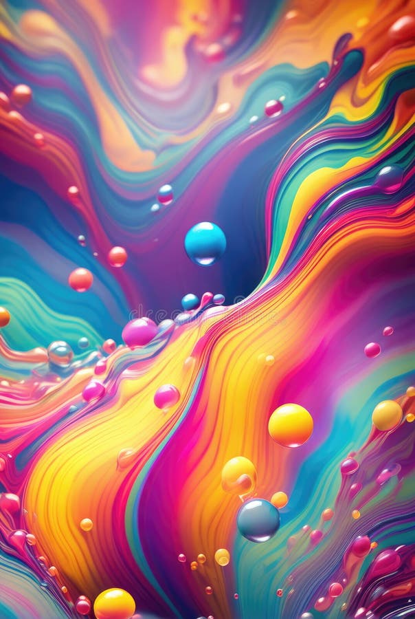 Vivid Liquid Rainbow with Floating Spheres Stock Illustration ...