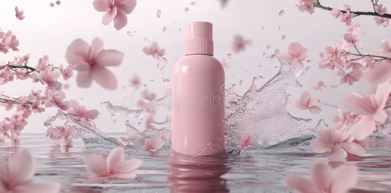 During a Vivid, Lively Moment, a Refreshing Pink Liquid Bottle Forms a ...