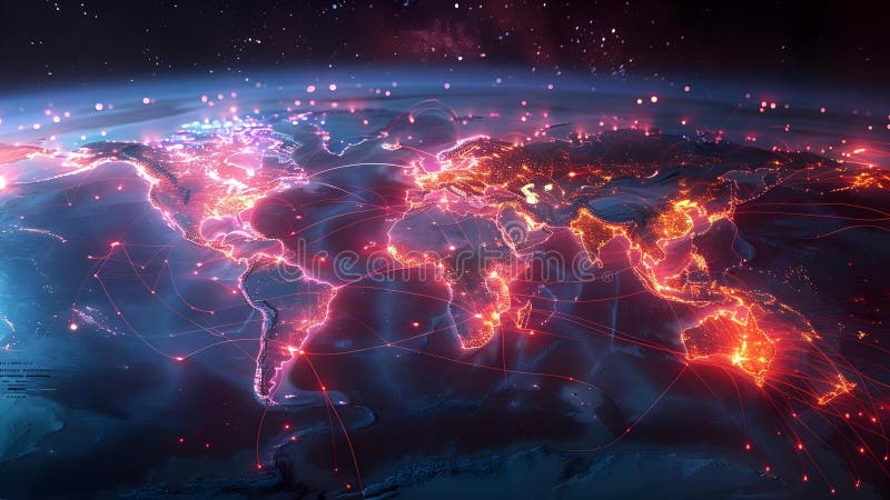 Vivid Map Illustrating Global Connections with Bright Lines and Nodes ... Vivid Map Illustrating Global Connections with Bright Lines and Nodes ...