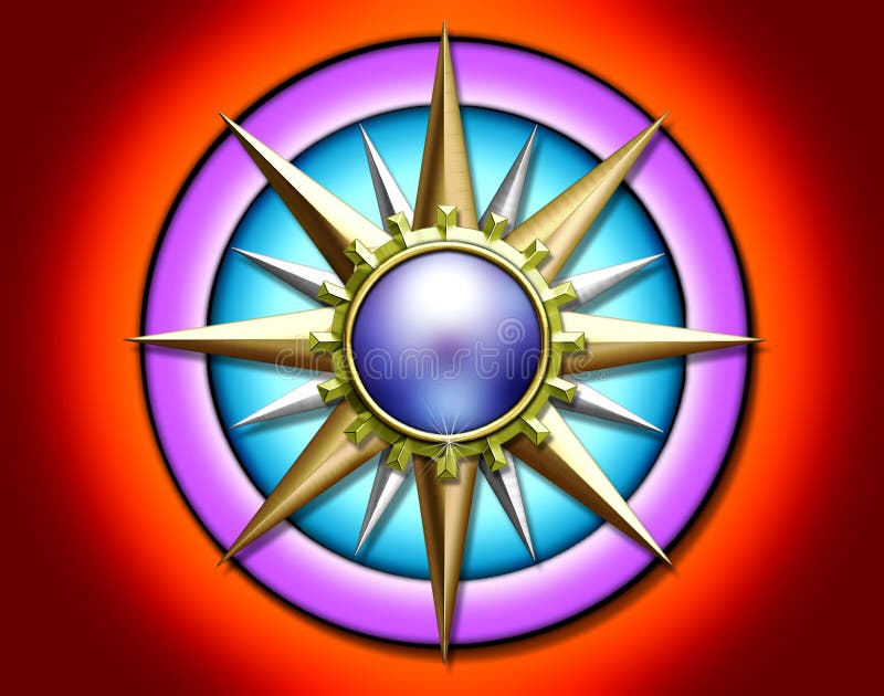 VIVID METALLIC COMPASS SUN MOTIF Stock Image - Image of light, building ...