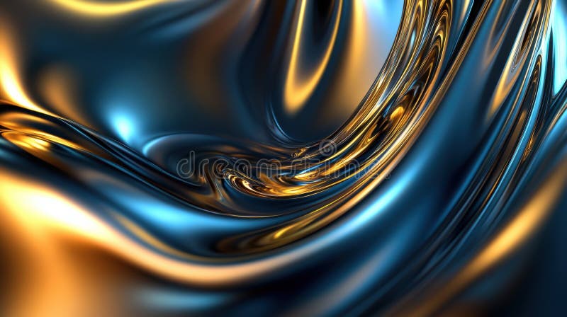 Abstract Swirling Patterns in Metallic Blue and Gold Colors Create an ...