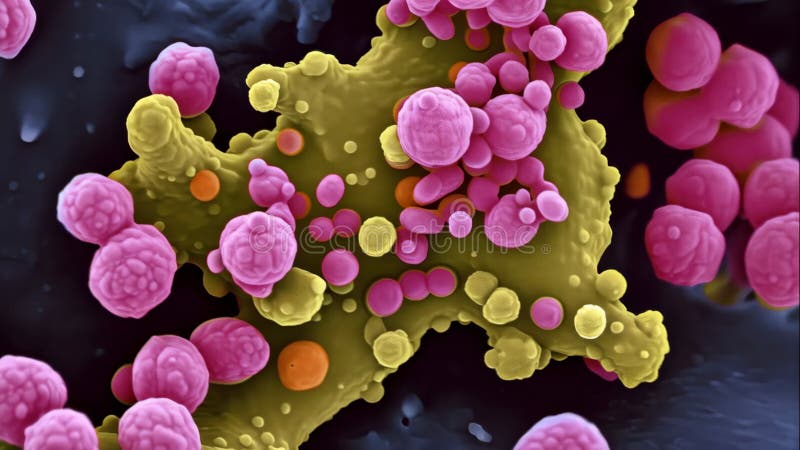 Microscopic View of Colorful Bacteria and Cells in a Complex Biological ...
