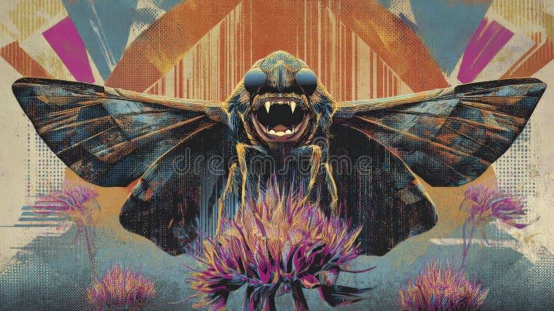 Vivid Moth with Dramatic Teeth on a Colorful Background. Stock ...