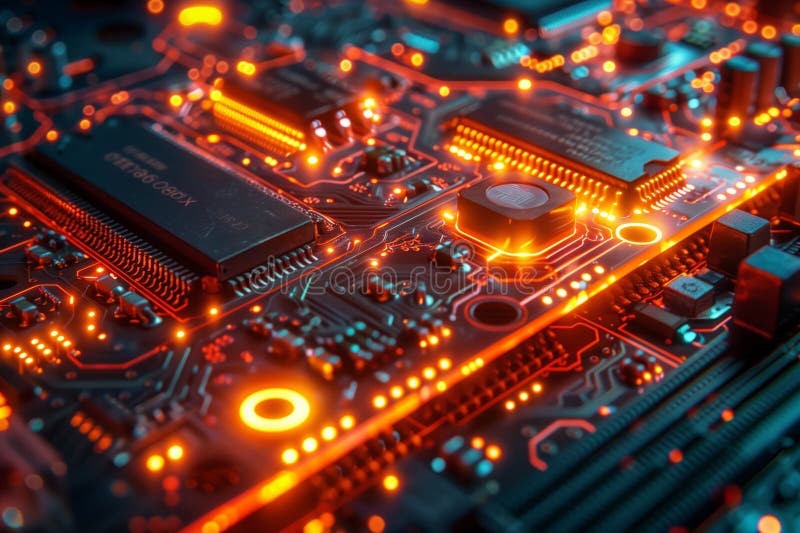 Vivid Motherboard with Glowing Orange Elements Stock Image - Image of ...