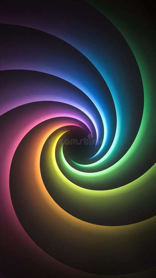 Vivid Multicolor Spiral Pattern with Gradient Lights on Black ...