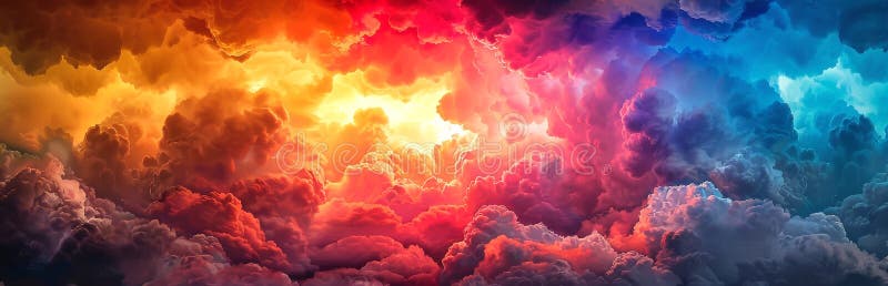 Vivid Multicolored Clouds in a Dramatic Sky. Banner. Copy Space. Heaven ...