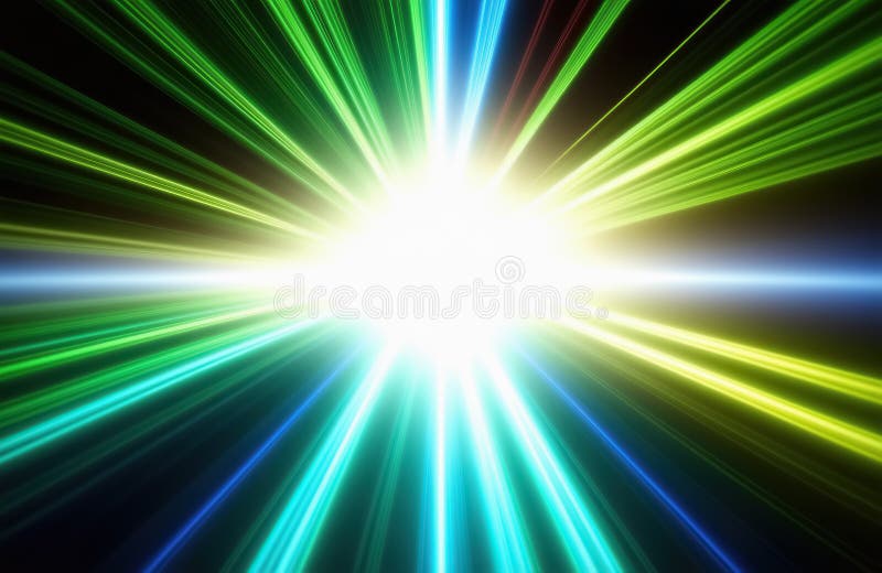 Vivid Multicolored Light Rays Radiating from Central White Core in Dark ...