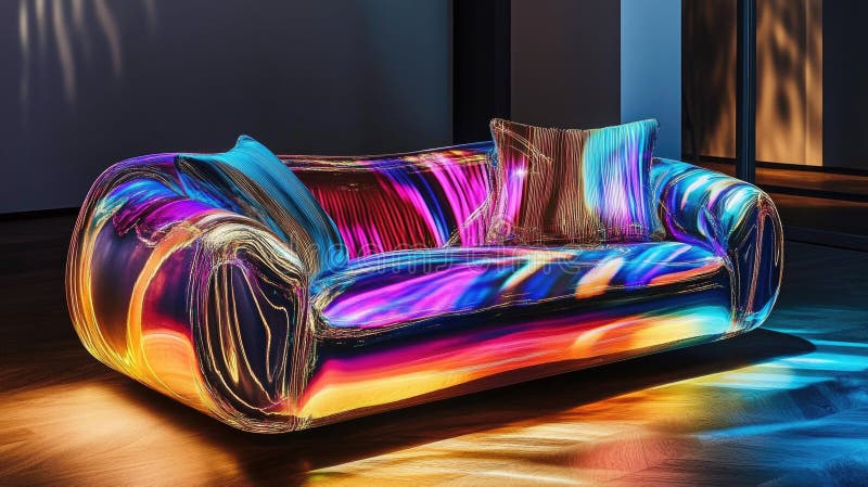 Vivid Multicolored Sofa with Abstract Light Patterns in Modern Room ...