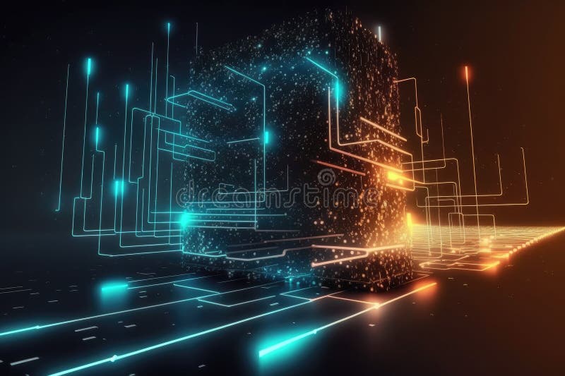 Vivid Neon Abstract Concept of AI Technology, Motion of Digital Data ...