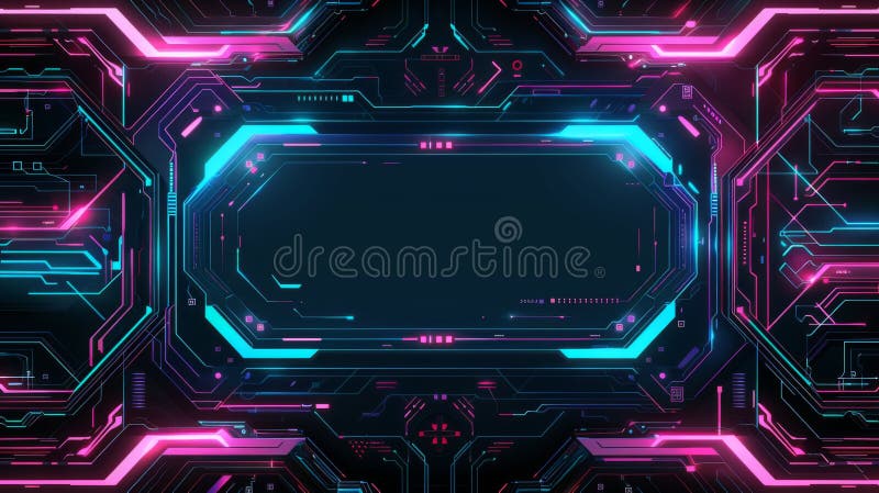 Vivid Neon Blue and Pink Lines Create a Cyberpunk Circuitry Frame with ...