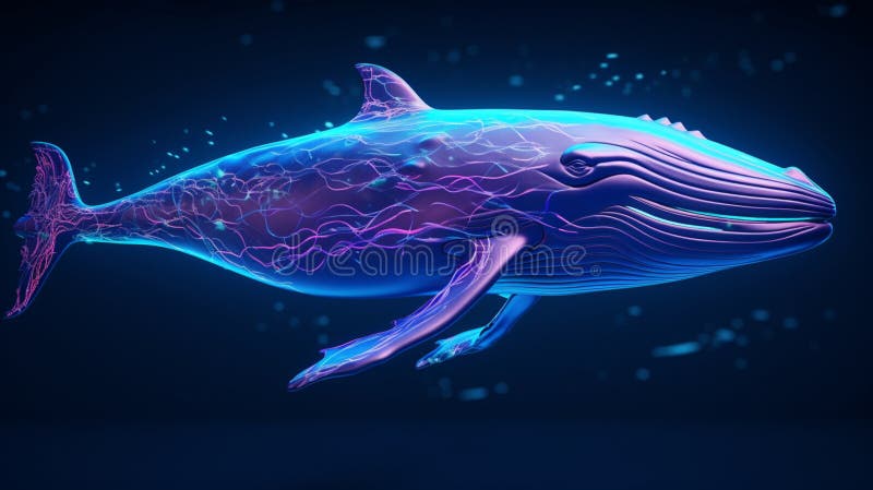 Vivid Neon Blue Whale Abstract Marine Painting Image Stock Illustration ...